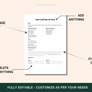 Editable Golf Cart Bill of Sale Template | Printable PDF & Word | Easy ...