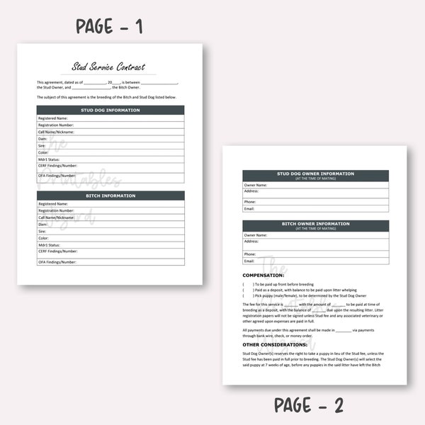 Stud Service Contract Template - Etsy