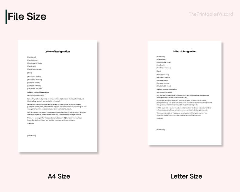 Simple Short Resignation Letter Template, Easy to Use, Professional MS ...