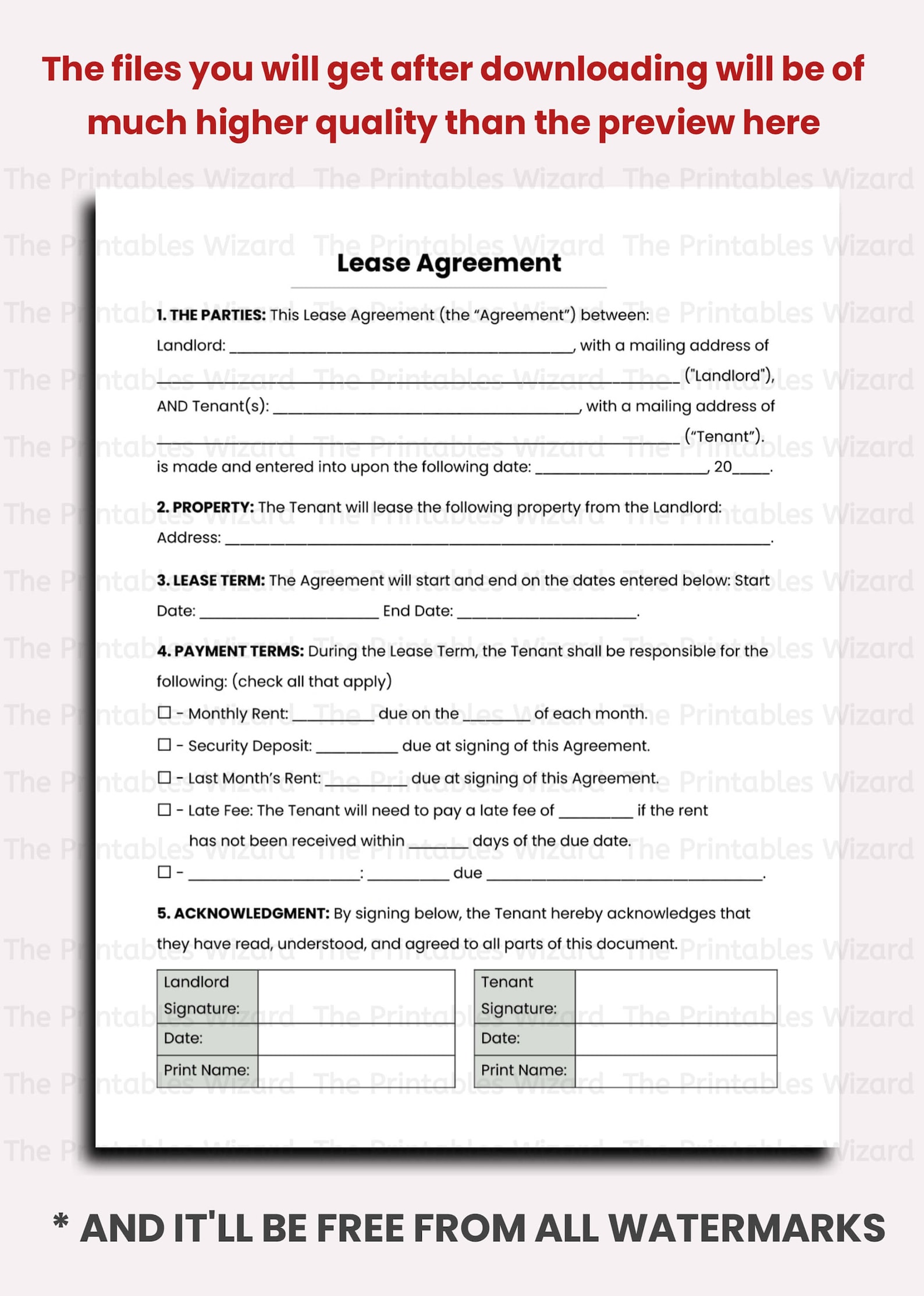 Simple One Page Lease Agreement - Etsy