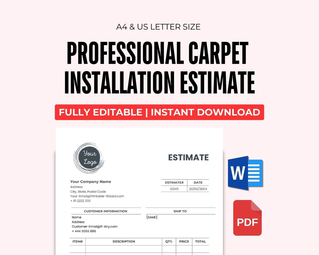 Carpet Installation Estimate Template, Editable Word, Fillable ...
