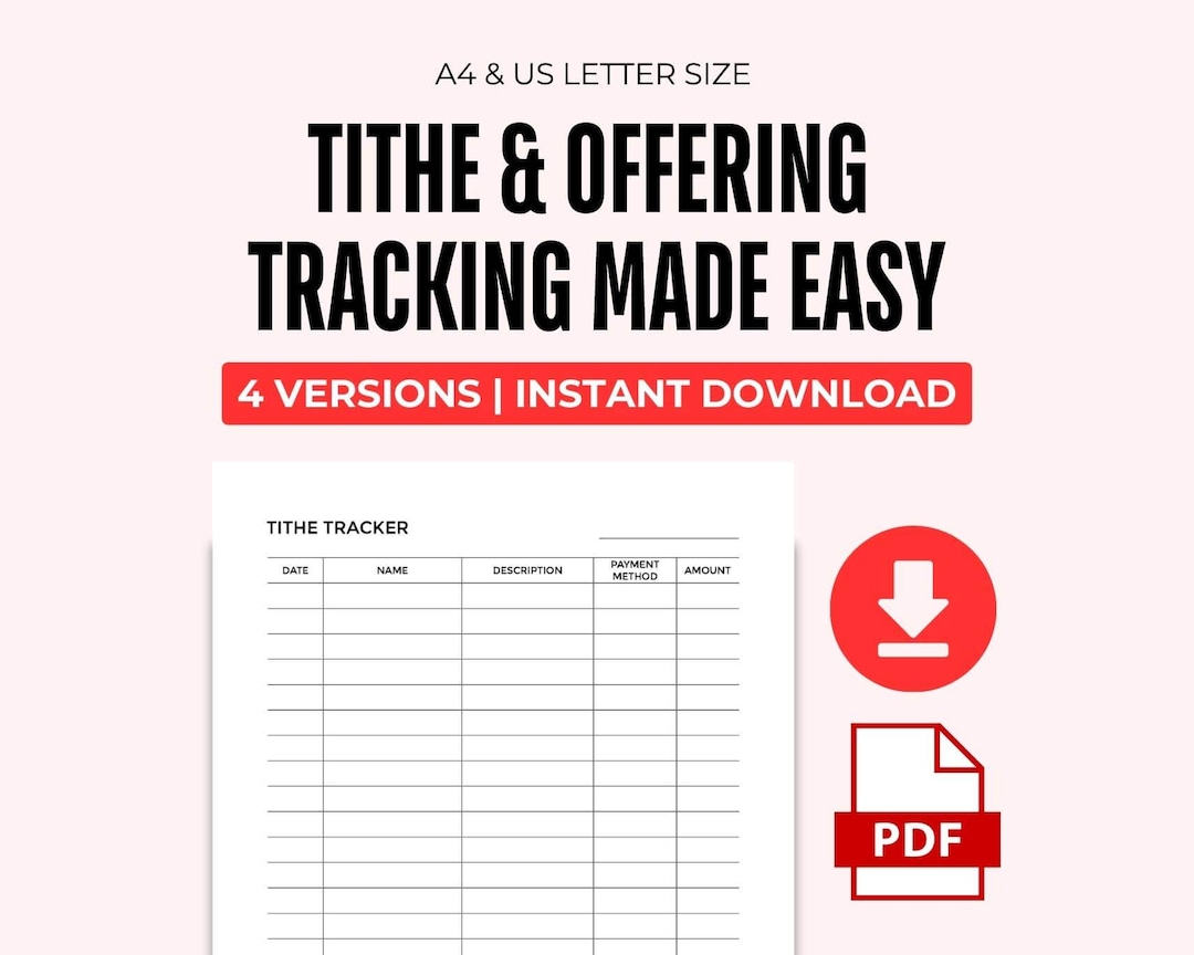 Simple Tithe and Offerings Tracker, Church Tithing Log and Record, Tithing Donations Tracking ...