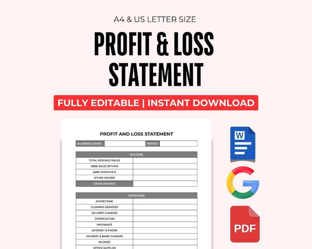 Profit and Loss Statement Template, Small Business Income Statement ...