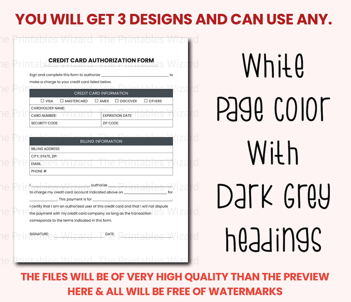 Easy Credit Card Authorization Form PDF - Etsy