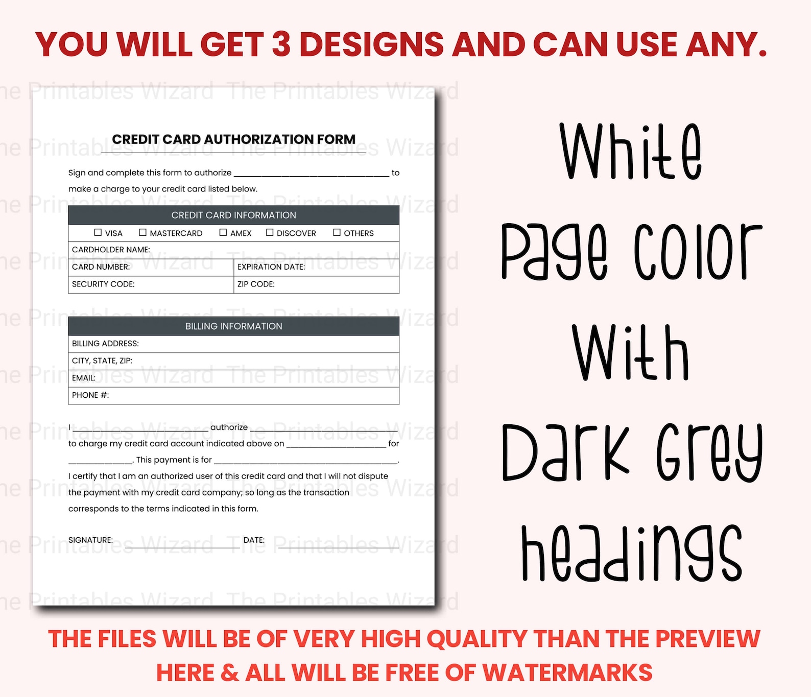 Easy Credit Card Authorization Form PDF - Etsy