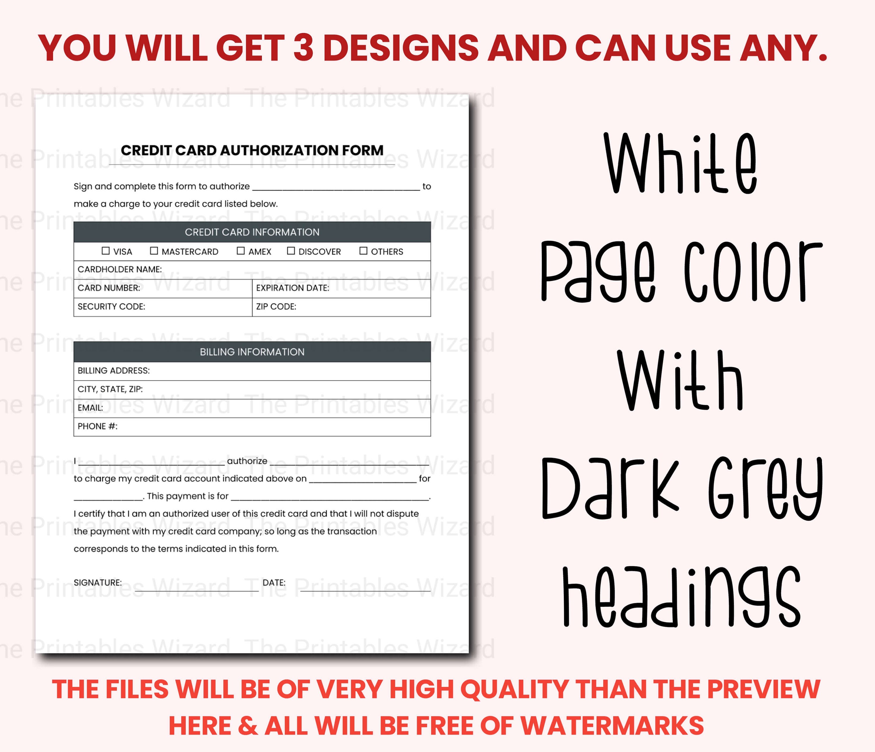 Easy Credit Card Authorization Form PDF - Etsy