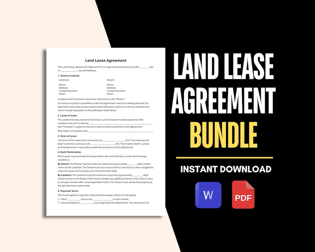 Land Lease Agreement Bundle Template, PDF & Word Form, Farm, Property ...