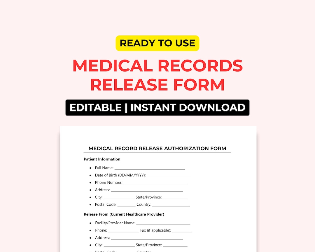 Medical Records Release Form Template (2 Versions) – HIPAA Compliant ...