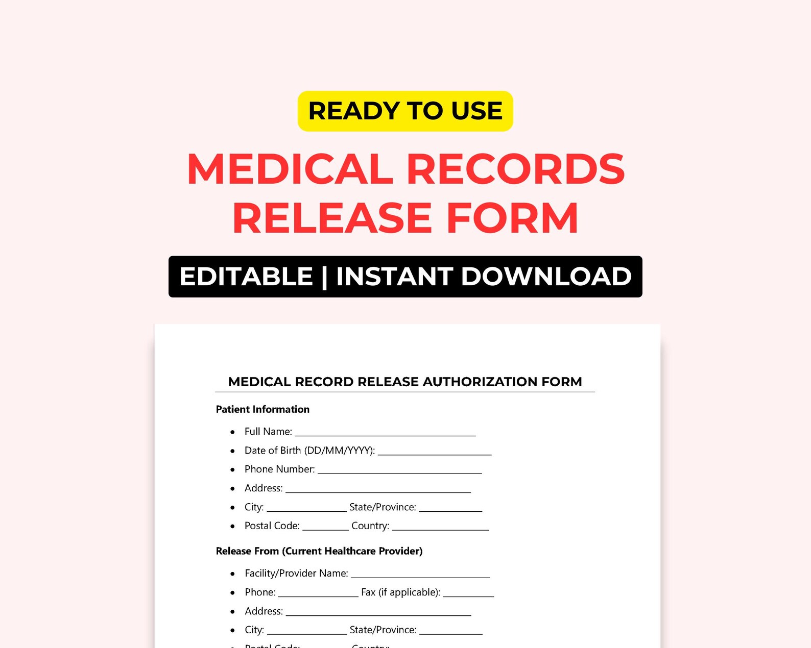 Medical Records Release Form Template (2 Versions) – HIPAA Compliant ...