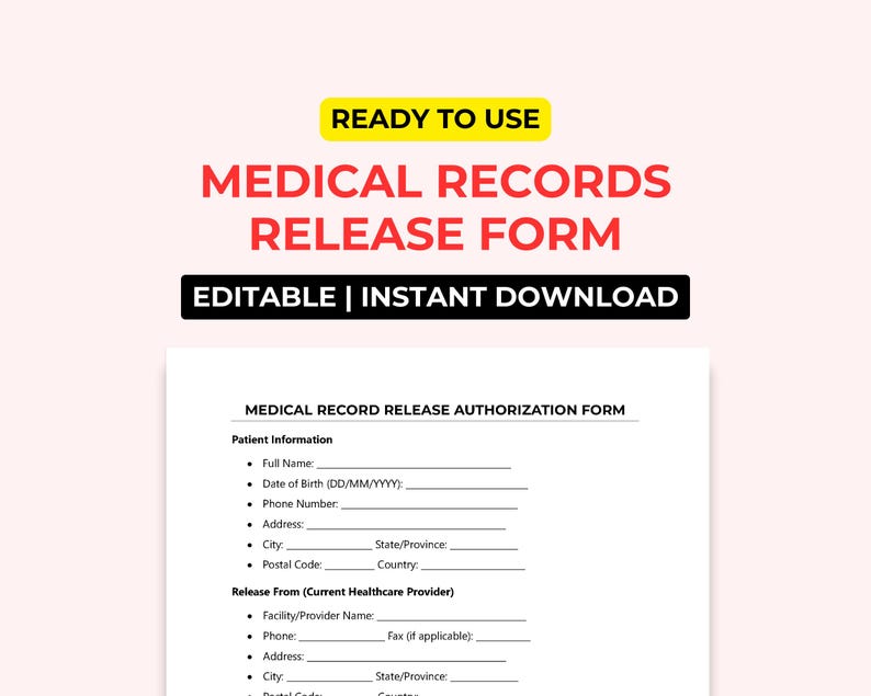 Medical Records Release Form Template (2 Versions) – HIPAA Compliant ...