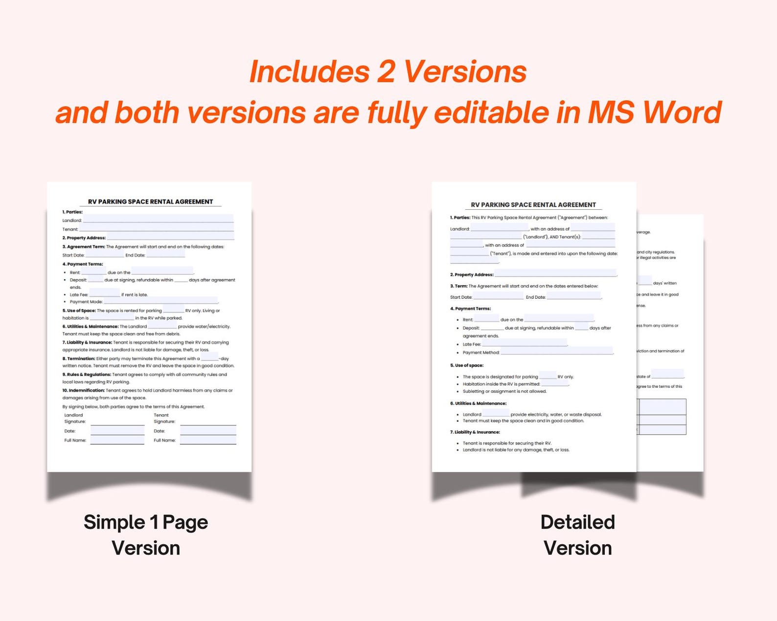 Simple RV Parking Space Rental Agreement Template - Etsy