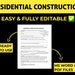 Residential Construction Contract Template. Printable PDF / Editable ...