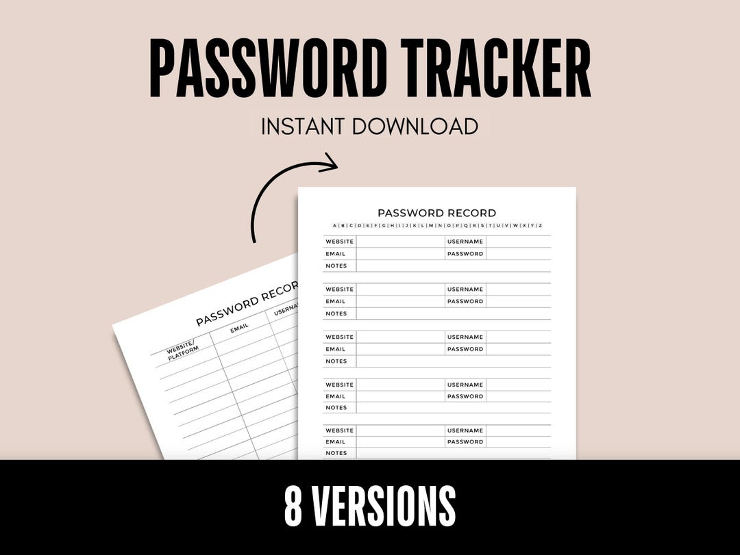 Printable Password Tracker. Password Log. Digital Download. Password ...