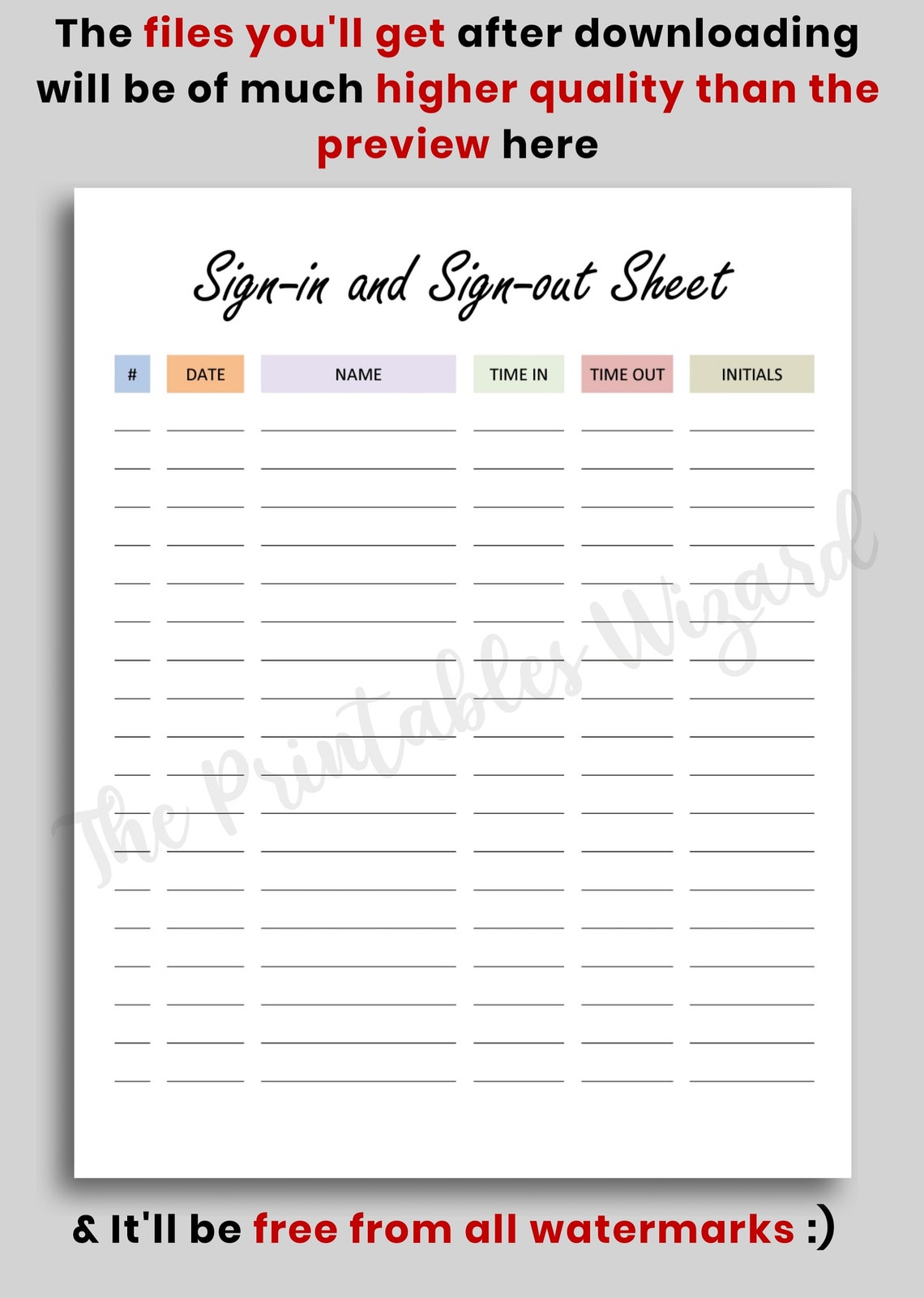Sign in and Sign Out Sheet With Date and Time - Time in and Time Out ...