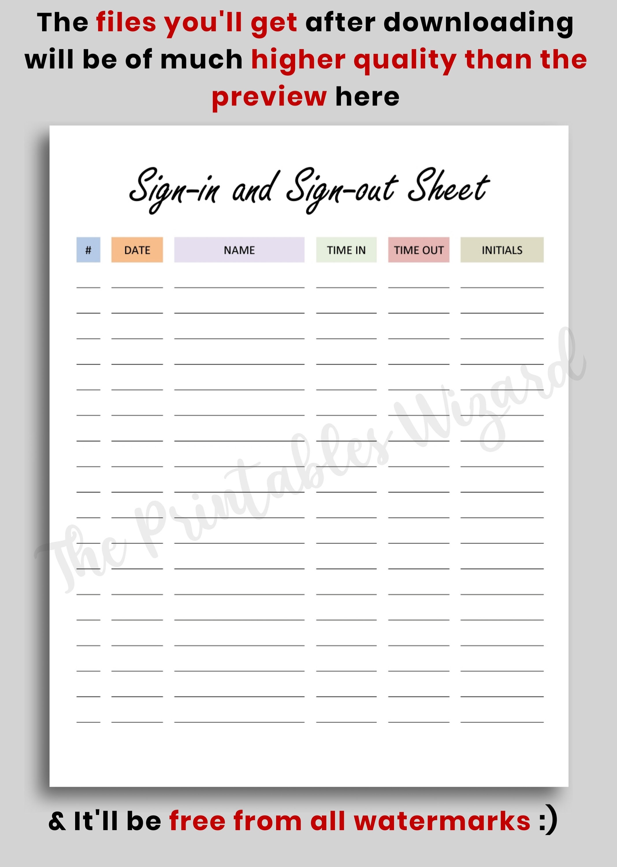 Sign in and Sign Out Sheet With Date and Time - Time in and Time Out ...