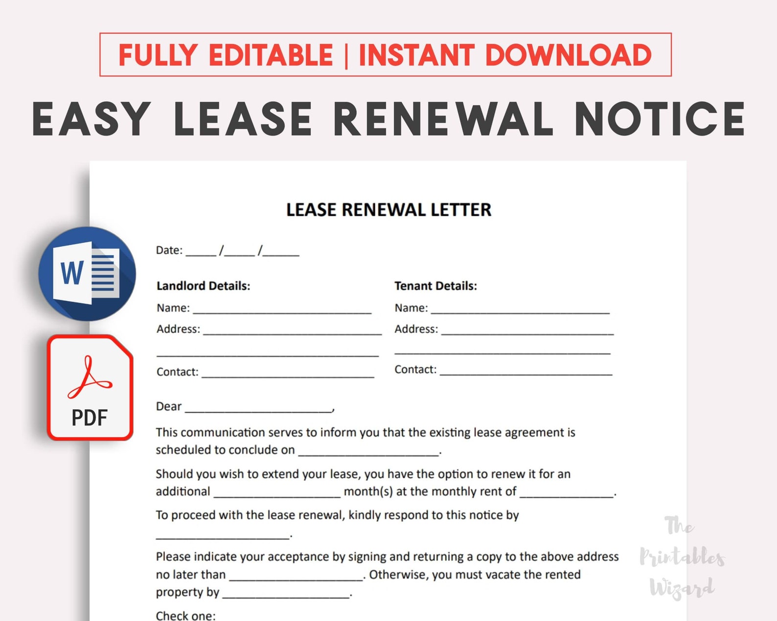 Lease Renewal Letter Template - Printable Form and Editable Agreement ...