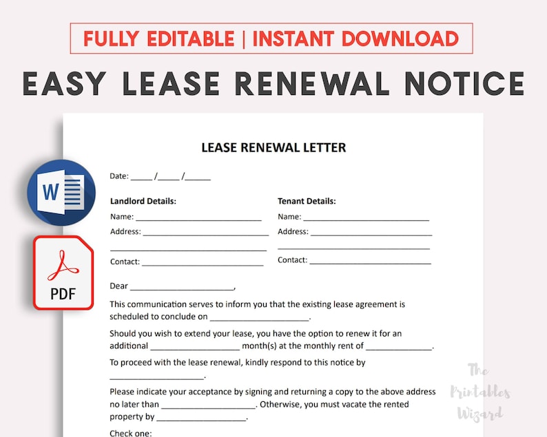 Lease Renewal Letter Template - Printable Form and Editable Agreement ...
