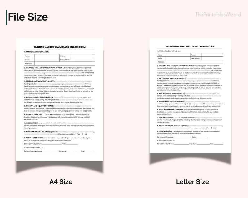 Editable Hunting Liability Waiver and Release Template, Hunt Club ...