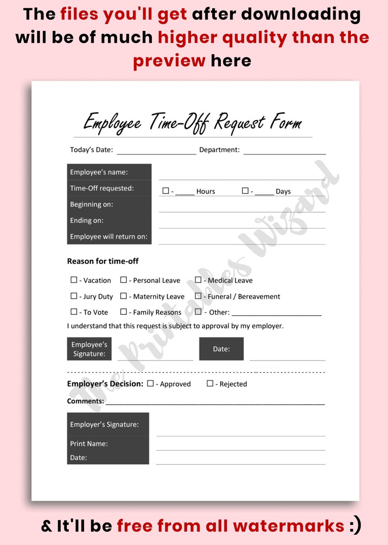 Employee Time off Request Form Template - Time off Request Form - Etsy