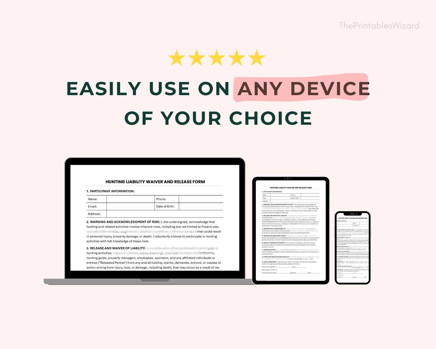 Editable Hunting Liability Waiver and Release Template, Hunt Club ...