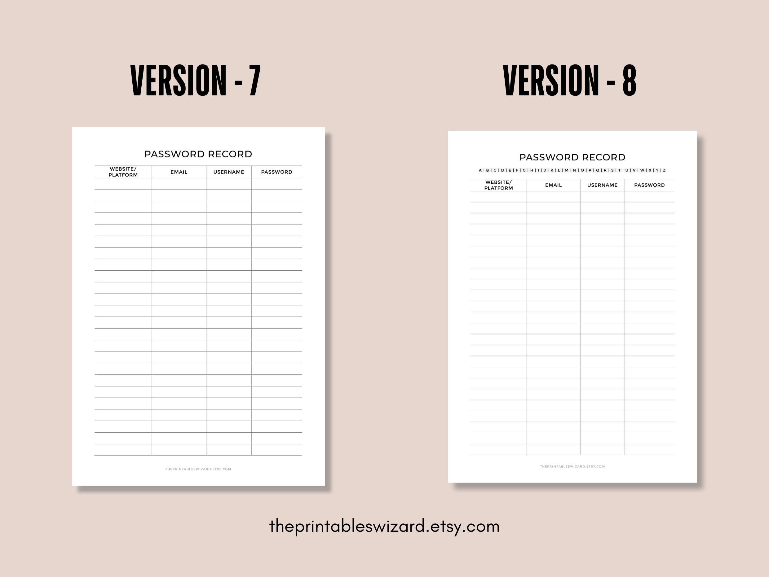 Printable Password Tracker. Password Log. Digital Download. Password ...