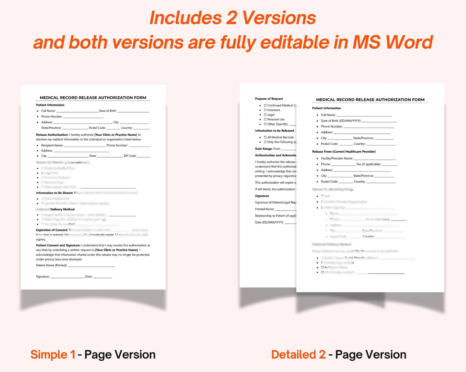 Medical Records Release Form Template (2 Versions) – HIPAA Compliant ...