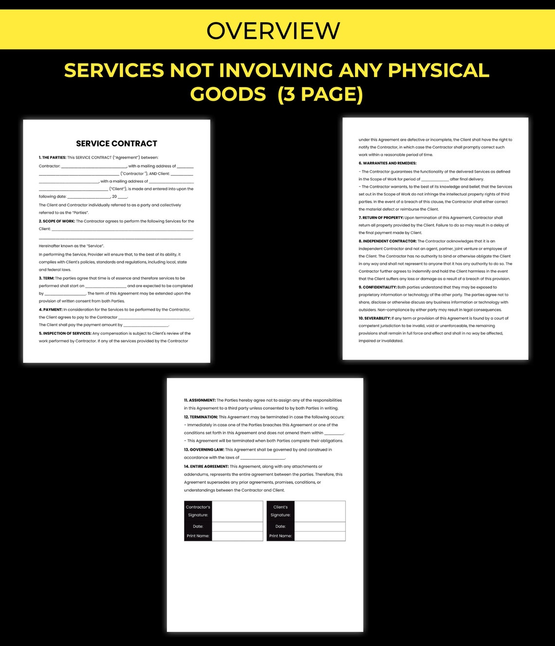 Service Contract Template. Printable PDF / Editable and Fillable ...
