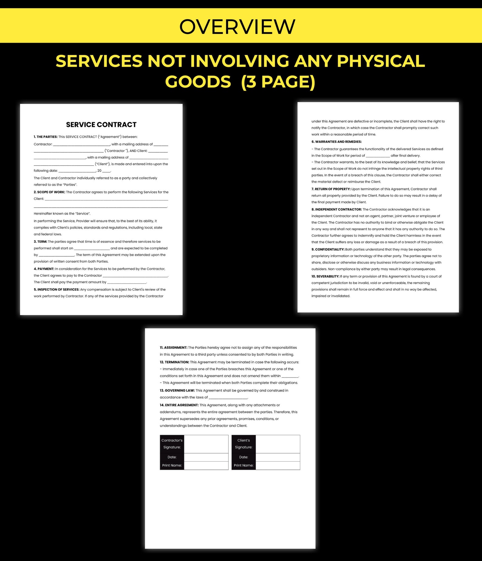 Service Contract Template. Printable PDF / Editable and Fillable ...
