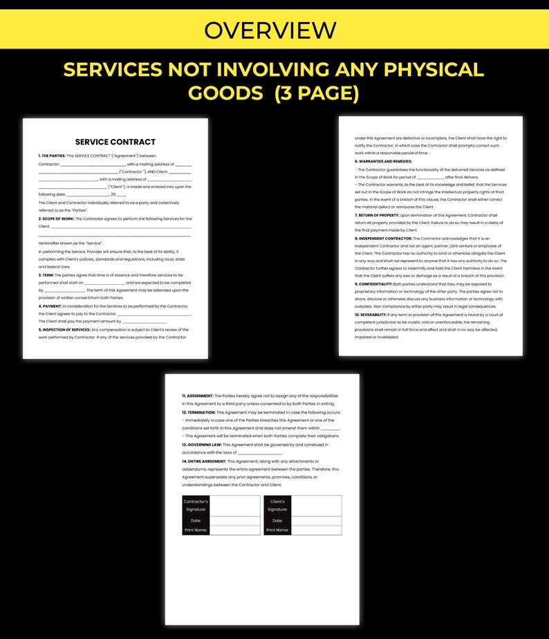 Service Contract Template. Printable PDF / Editable and Fillable ...