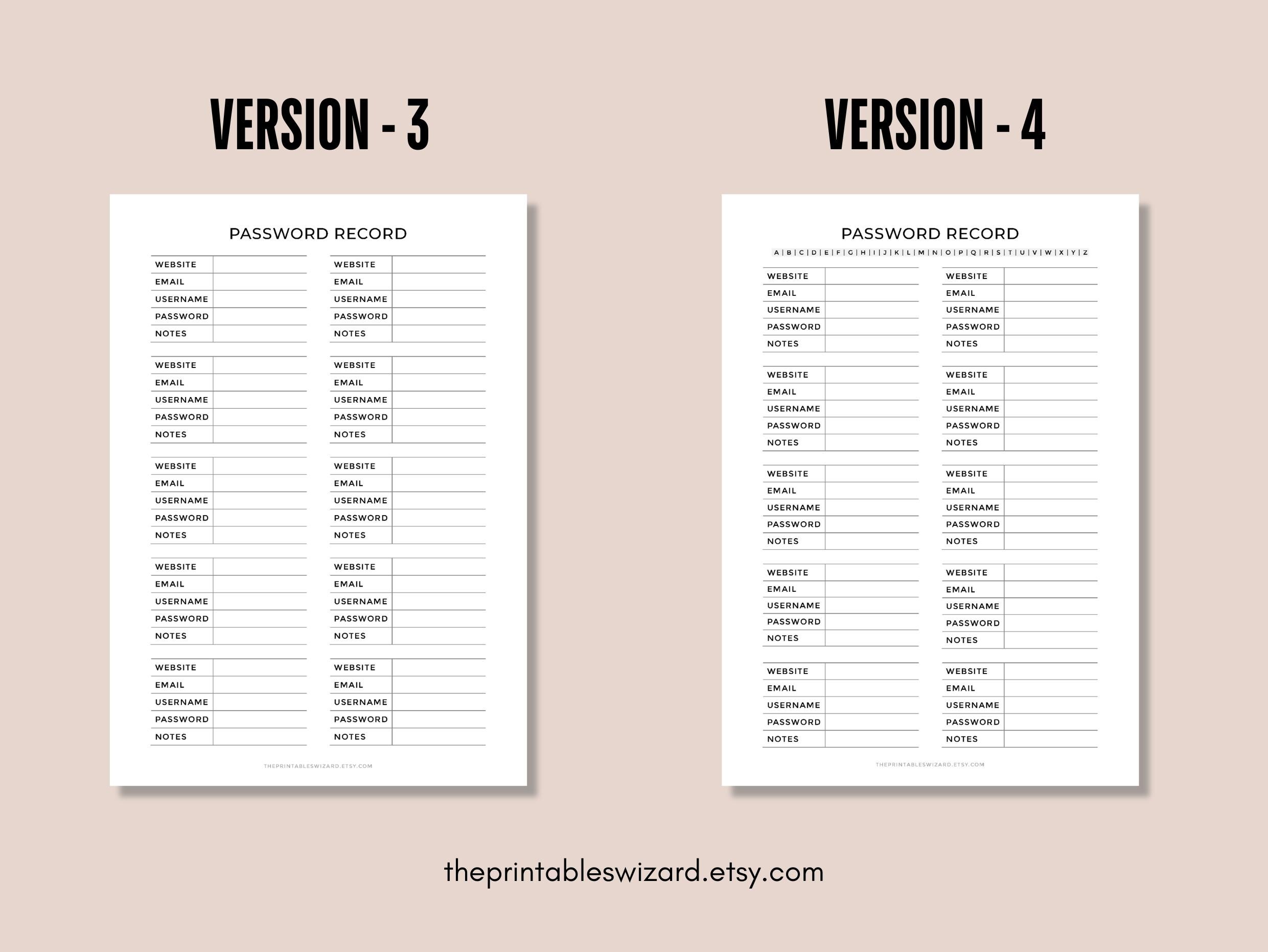 Printable Password Tracker. Password Log. Digital Download. Password ...