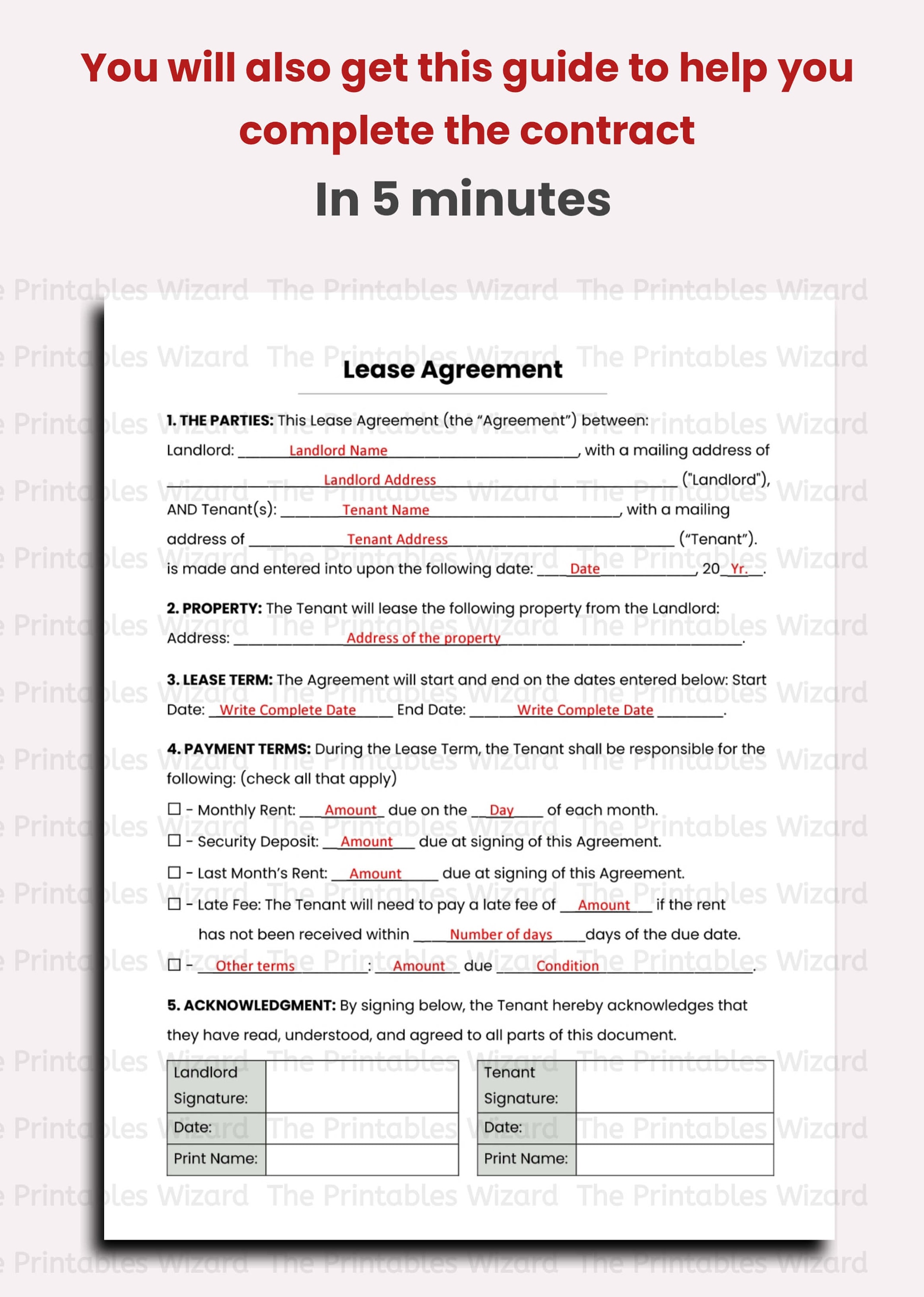 Simple One Page Lease Agreement Template
