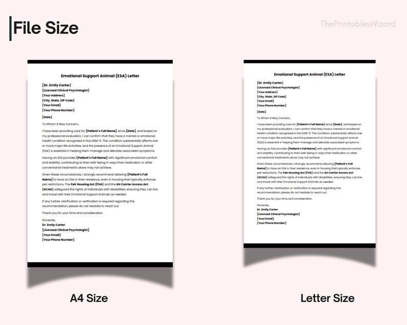 Editable Emotional Support Animal Letter Template, ESA Letter, Service ...