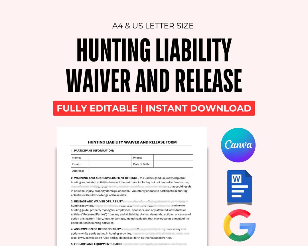 Editable Hunting Liability Waiver and Release Template, Hunt Club ...