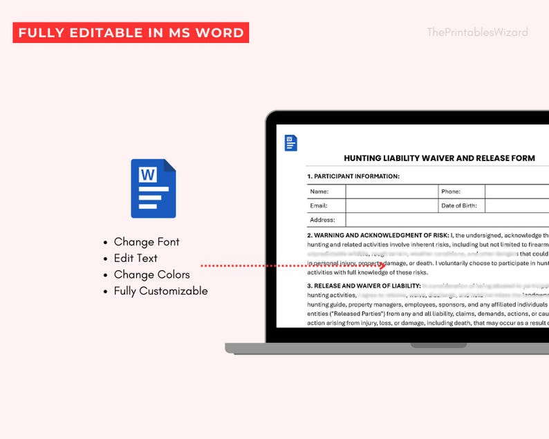 Editable Hunting Liability Waiver and Release Template, Hunt Club ...