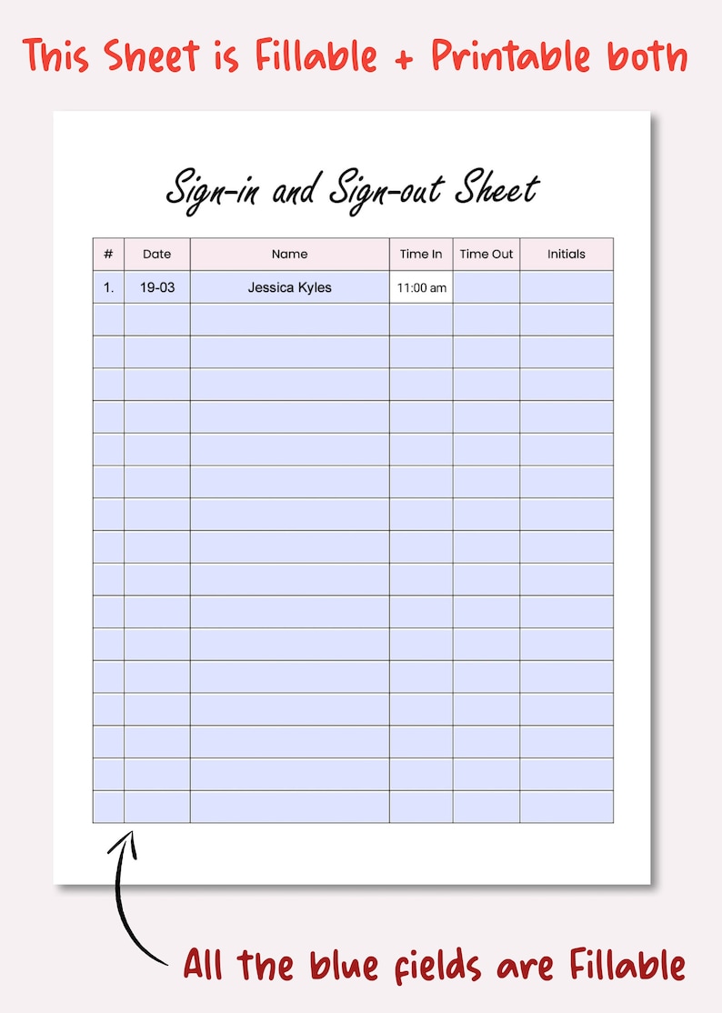 Sign in Sign Out Sheet Template - Printable Sign in and Sign Out Sheet ...