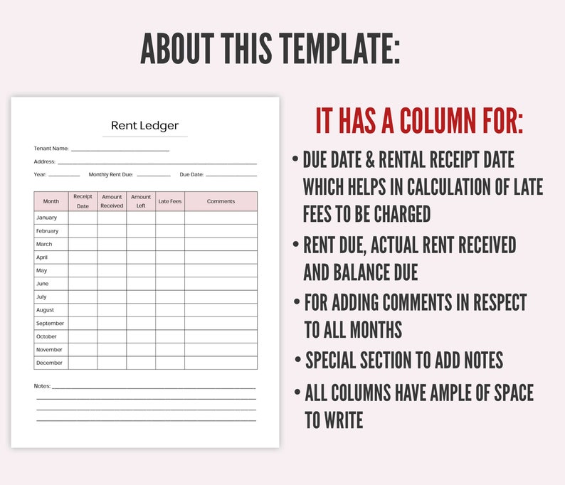 Simple One Page Rent Ledger Template PDF - Etsy Australia