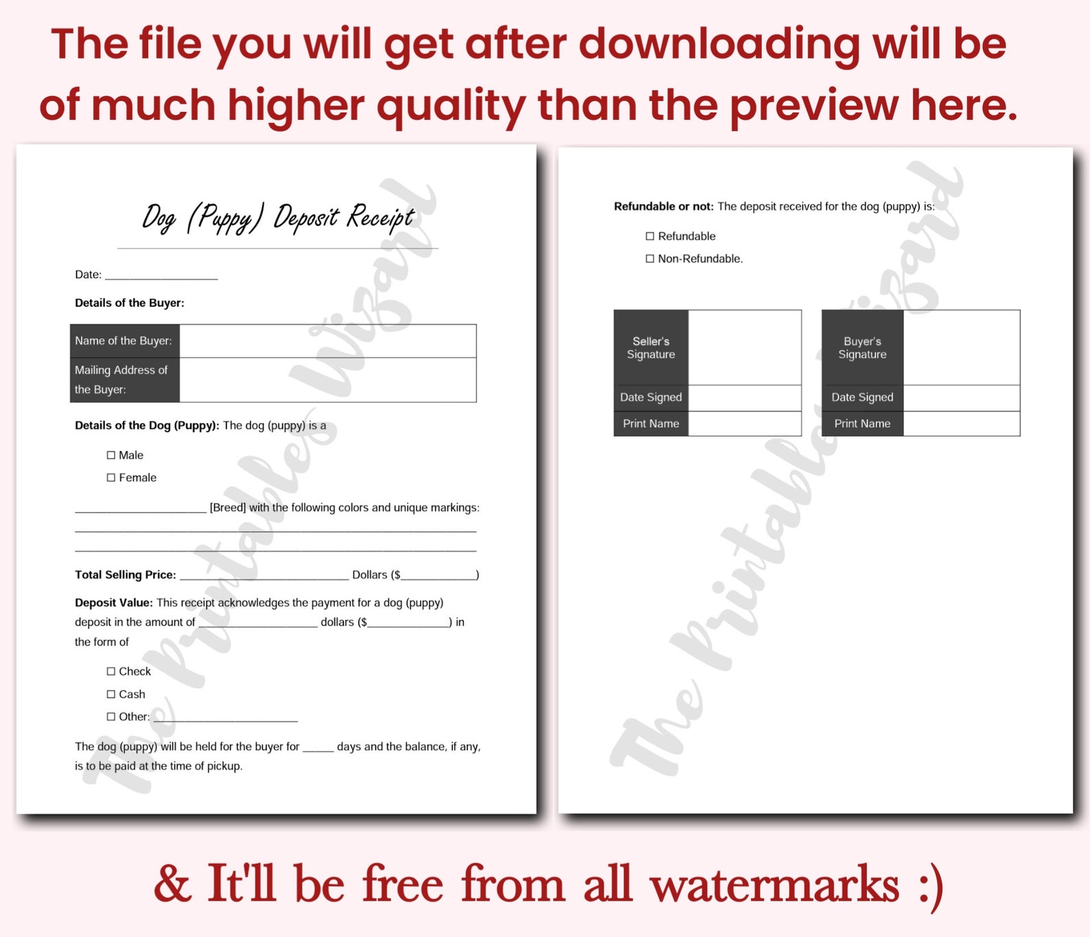 Puppy Deposit Contract - Pet Deposit Receipt Template - Puppy Purchase ...