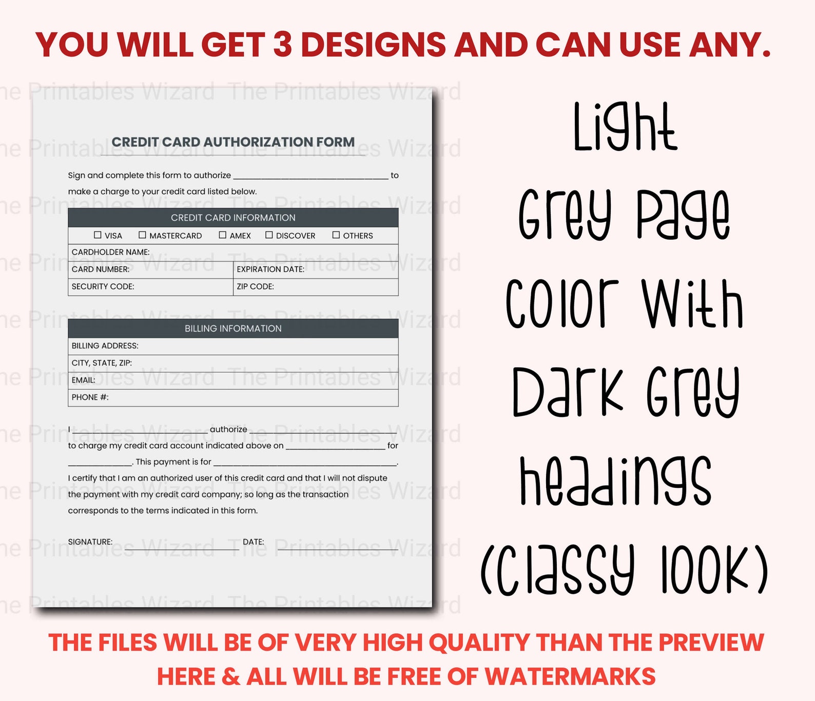 Easy Credit Card Authorization Form PDF - Etsy