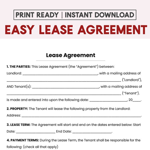Printable Lease Agreement - Etsy