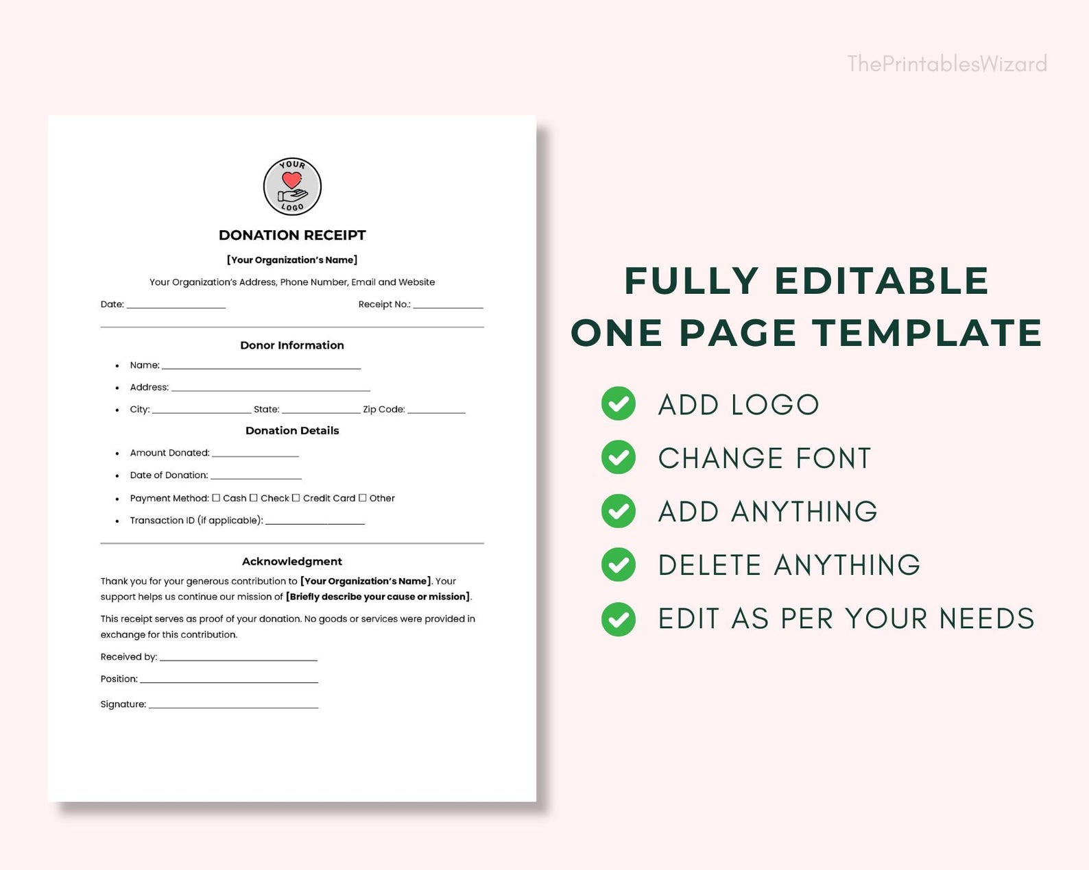 Simple Donation Receipt Template, Nonprofit Donation Receipt Form ...