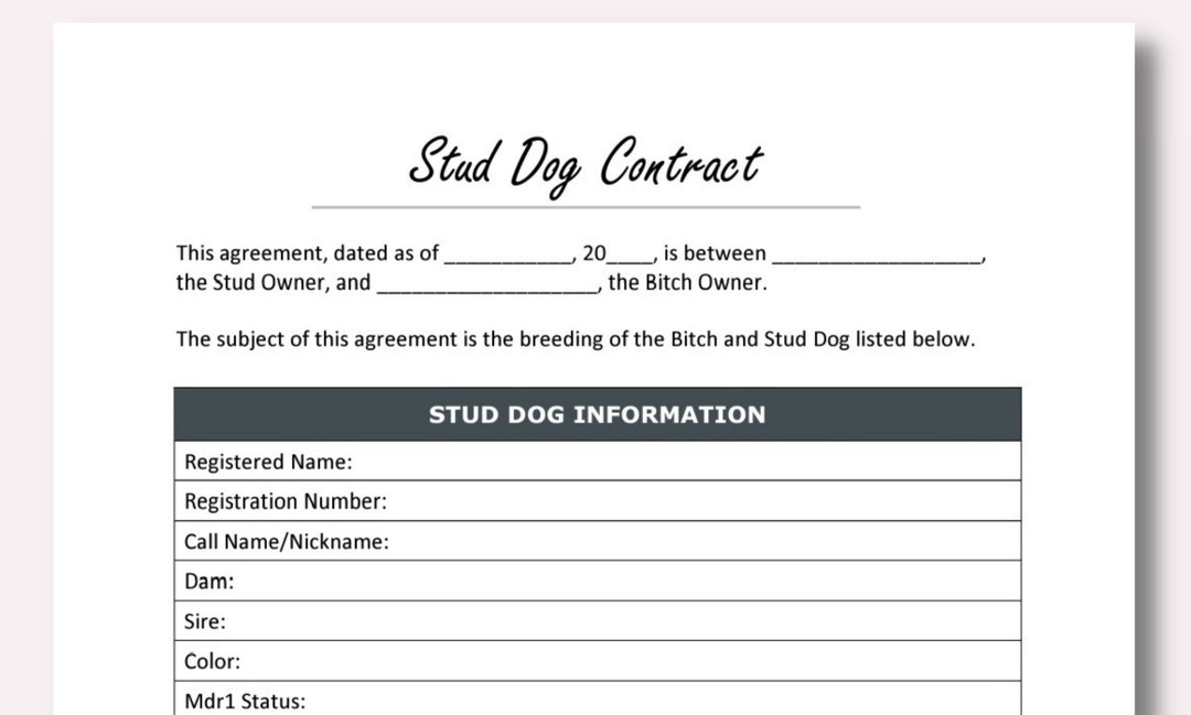 Stud Dog Contract Template Etsy