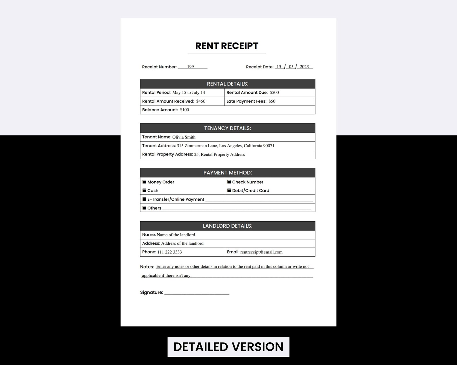 Simple Rent Receipt Template (printable and Fillable PDF) - Etsy