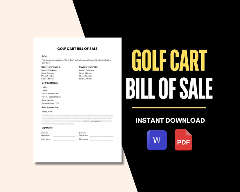 Editable Golf Cart Bill of Sale Template | Printable PDF & Word | Easy ...