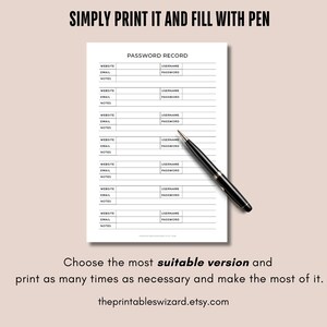Printable Password Tracker. Password Log. Digital Download. Password ...