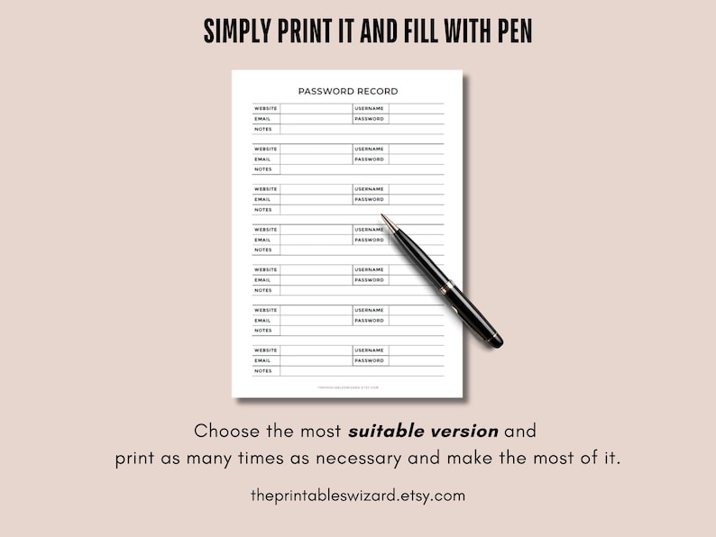 Printable Password Tracker. Password Log. Digital Download. Password ...