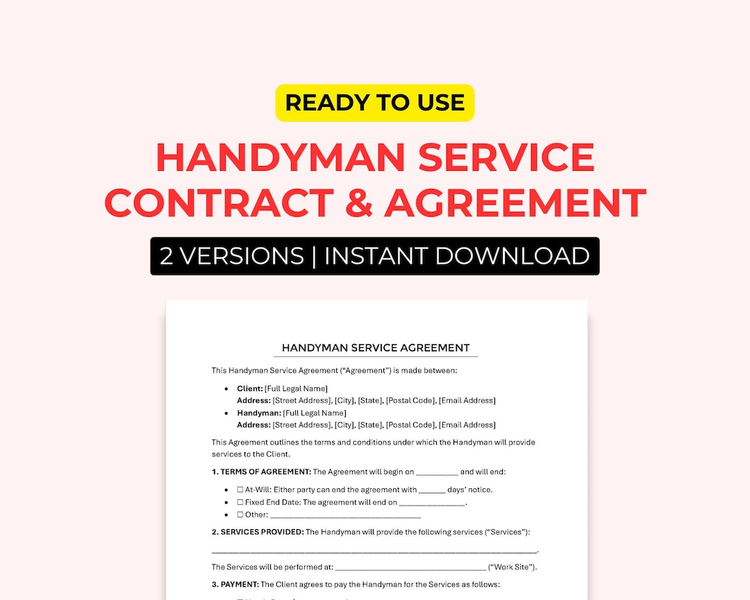 Handyman Contract and Service Agreement Template - Etsy