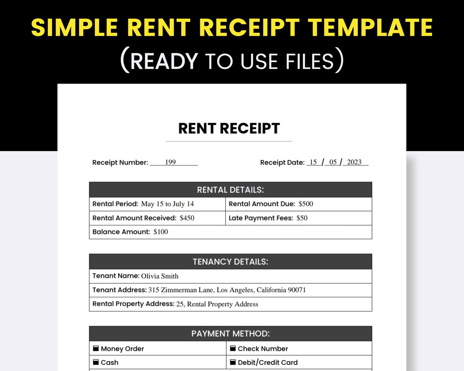 Simple Rent Receipt Template (printable and Fillable PDF) - Etsy