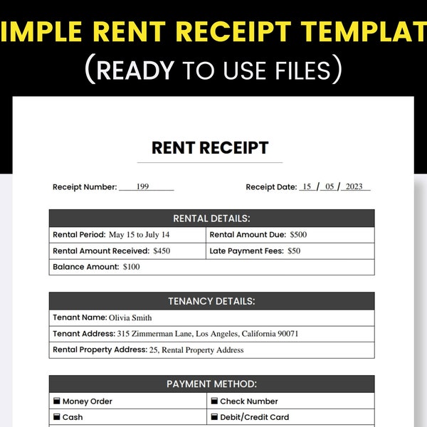 Simple Rent Receipt - Etsy