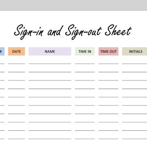 Sign in and Sign Out Sheet With Date and Time - Time in and Time Out ...