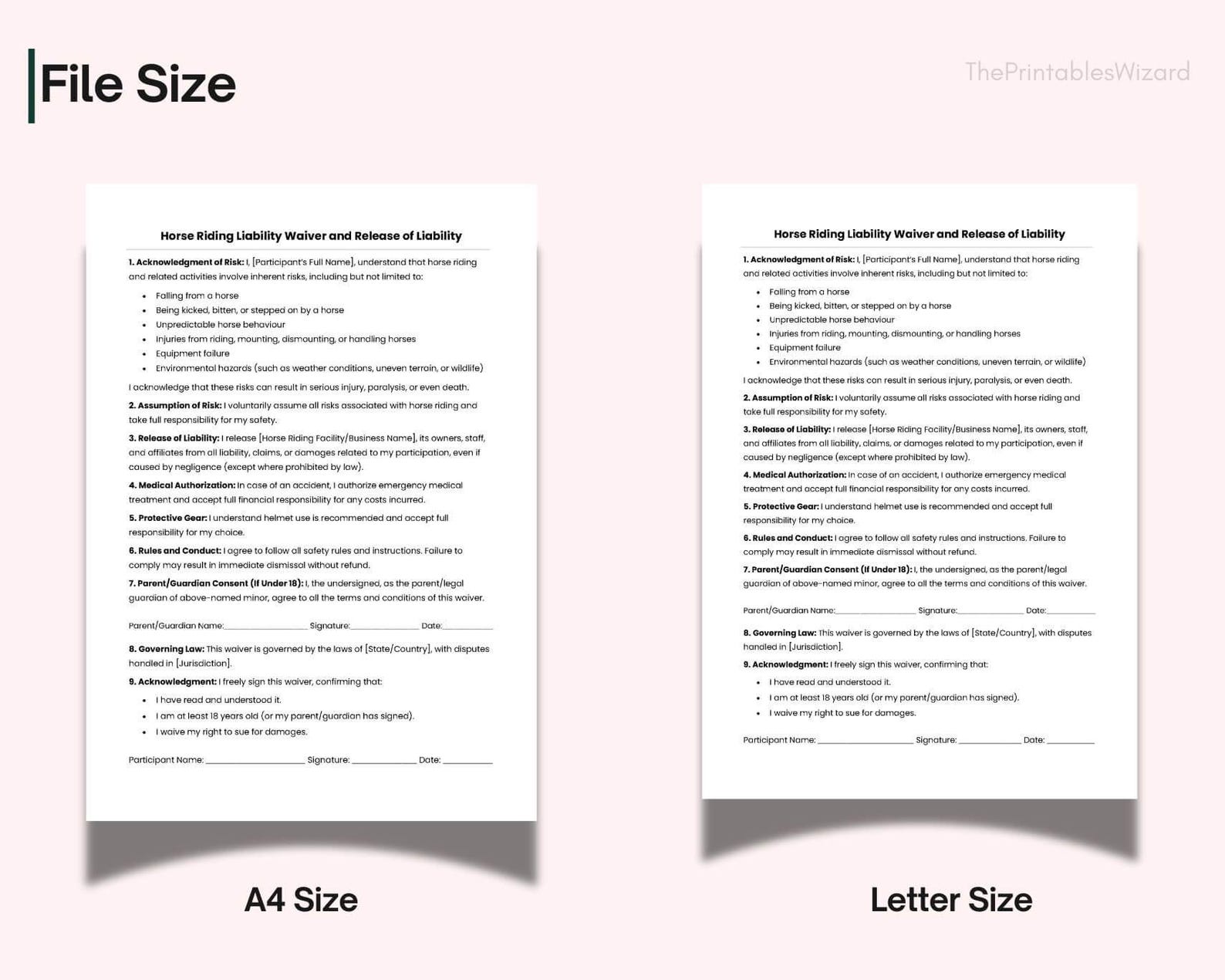 Editable Horse Riding Release Template, Equestrian & Equine Liability ...